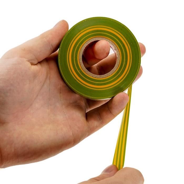 10 unités de ruban d'isolation électrique jaune-vert 15 mm x 10 m, pour ...