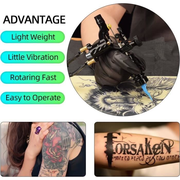 Tattoo Rotary Machine Kit Tattoo Machine Set Black Dial Tattoo Power ...