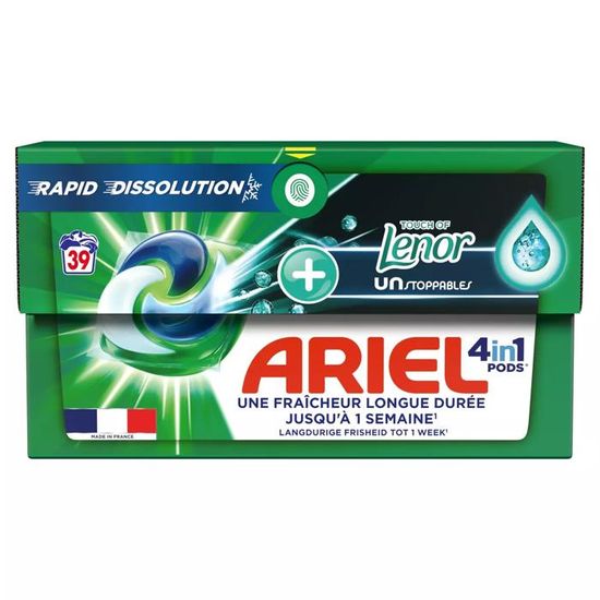 LOT DE 2 - LESSIVES ARIEL PODS 4 en 1 UNSTOPPABLE soit au total 78 ...