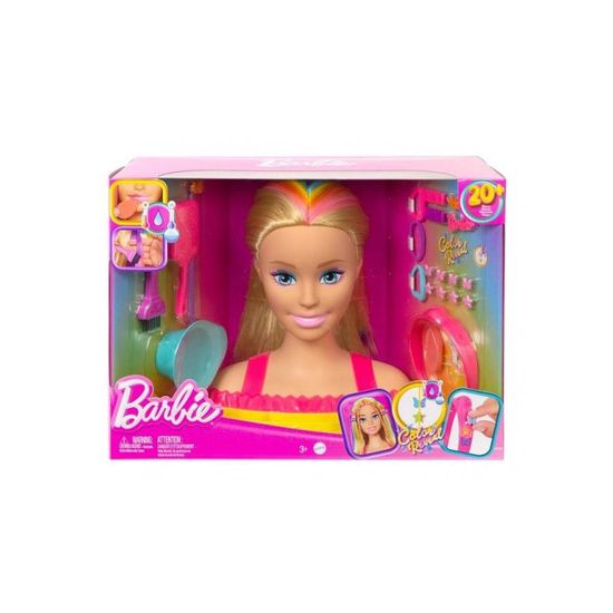 Grande Tete a coiffer Barbie Blonde avec meches arc en ciel - 22 ...