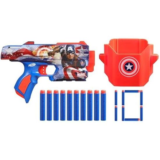Blaster Nerf - NERF - Captain America - 10 fléchettes Nerf Elite ...