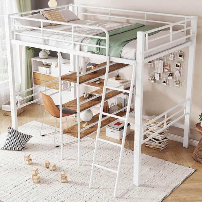 Lit Mezzanine, Lit Mezzanine Enfant 90x200cm,Lit Adolescent avec Bureau ...