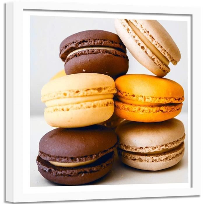 Affiche cadre blanc Macarons Sucreries Image Imprim233 Cuisine marron ...