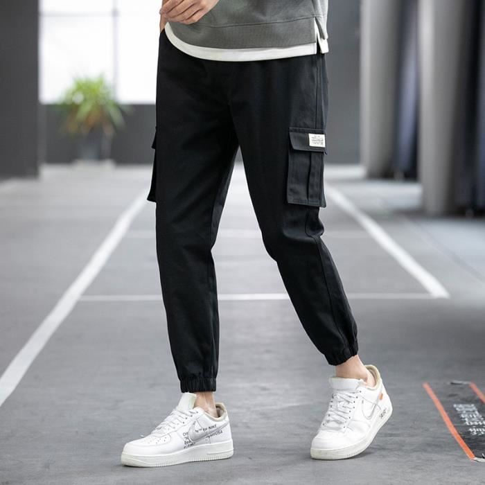 Pantalon Cargo Homme - Tenue professionnelle - Black[B6134] - Multi-poches - Hip Hop Blanc ...