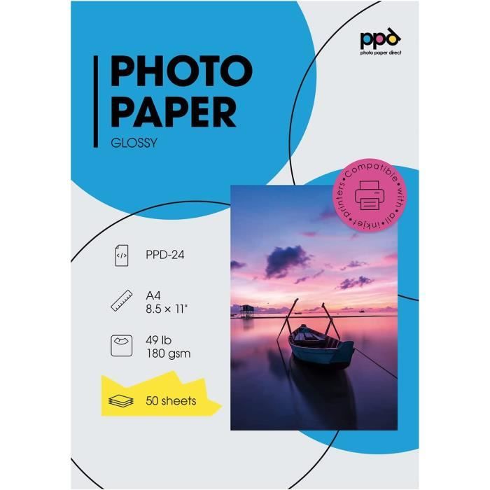 Papier Photo Brillant A4 - SSS - 50 Feuilles x 180g - Impression Jet d ...