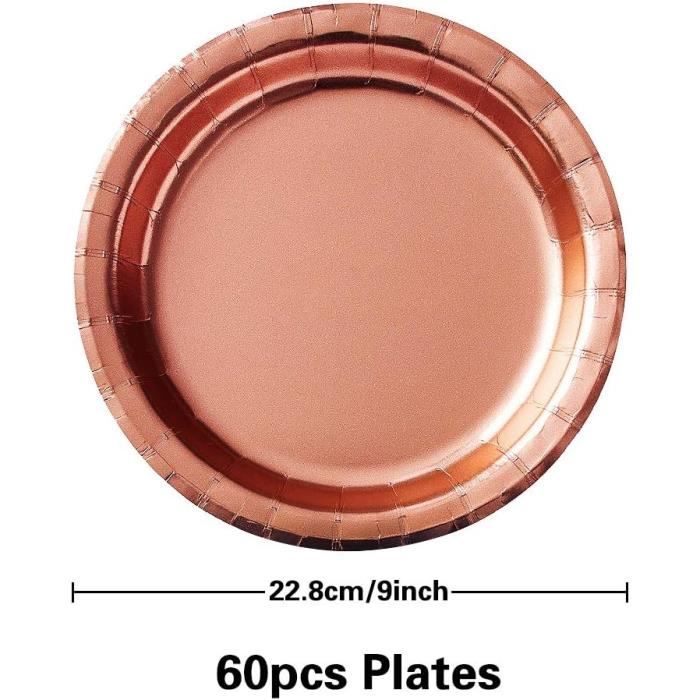 60Pcs Assiette Jetable Table Pour Fête Anniversaire Rose Gold 9In ...