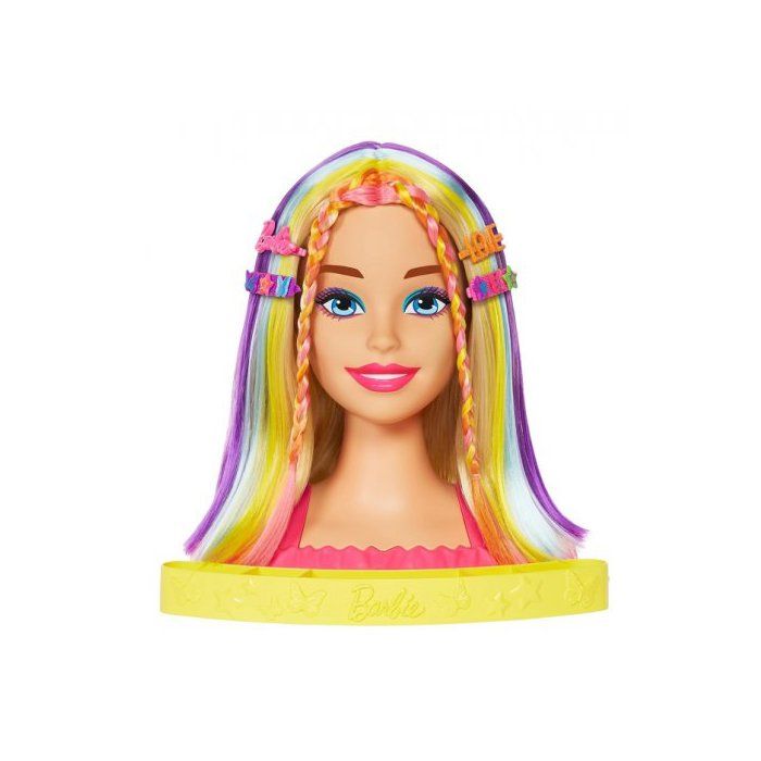 Grande Tete a coiffer Barbie Blonde avec meches arc en ciel - 22 ...