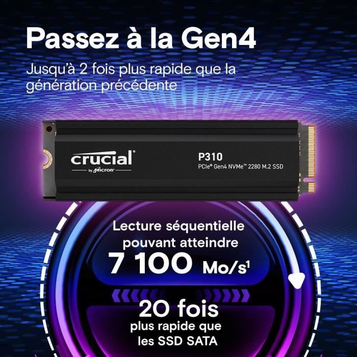 CRUCIAL - P310 - Disque SSD Interne - 2TB - Gen4 - NVMe M.2 - Jusqu'à ...