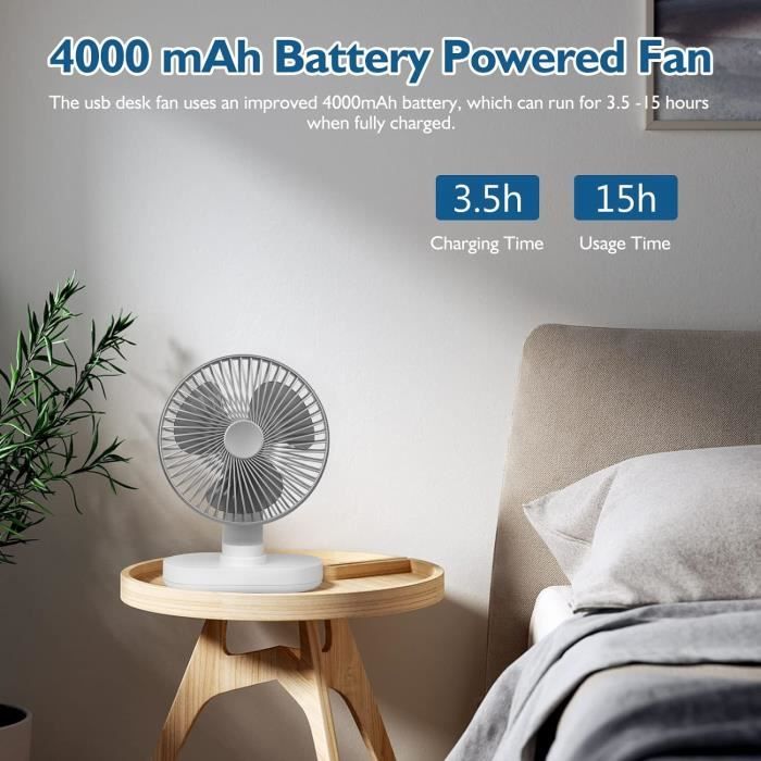 Ventilateur de bureau oscillant, ventilateur de table rechargeable avec ...