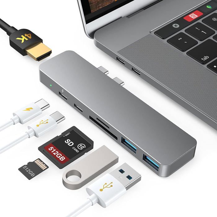 Adaptateur USB C - MacBook Pro/Air - 7 en 2 - HDMI 4K - Thunderbolt 3 ...
