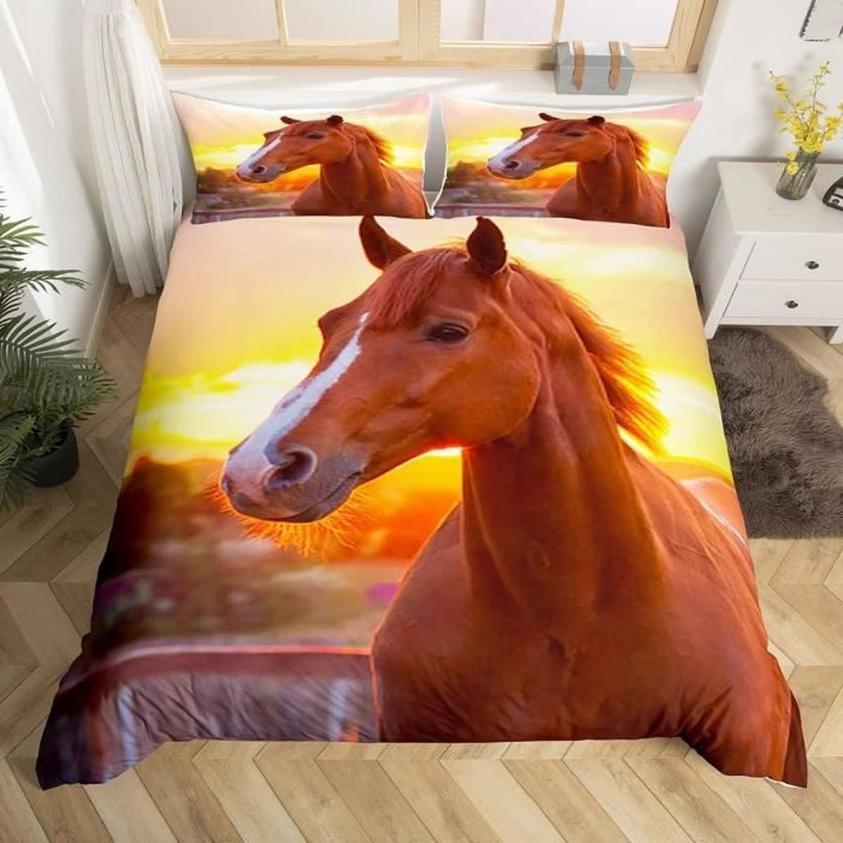 Parure de lit imprimé Cheval 3D Animaux Housse de Couette Cheval Housse de Couette 220x240 avec ...