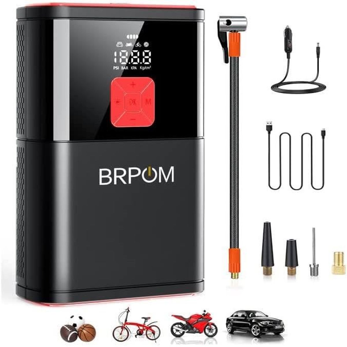 Gonfleur Pneus Voiture, Compresseur Voiture Portatif BRPOM 150PSI ...