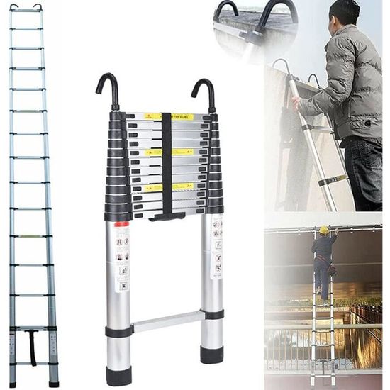 LIWI-4,4M Échelle télescopique en Aluminium avec 2 Crochets Amovibles,Échelle télescopique ...