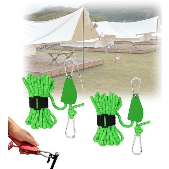2PACK Portable Adjustable Fixed Camping RopeL SLECTIONNER VERT ...