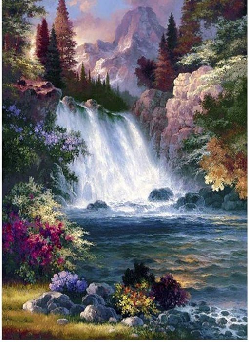 HNE Diamond Painting Complet Cascade Sommet De La Montagne HNE Diamant Painting DIY 5D Mosaque ...