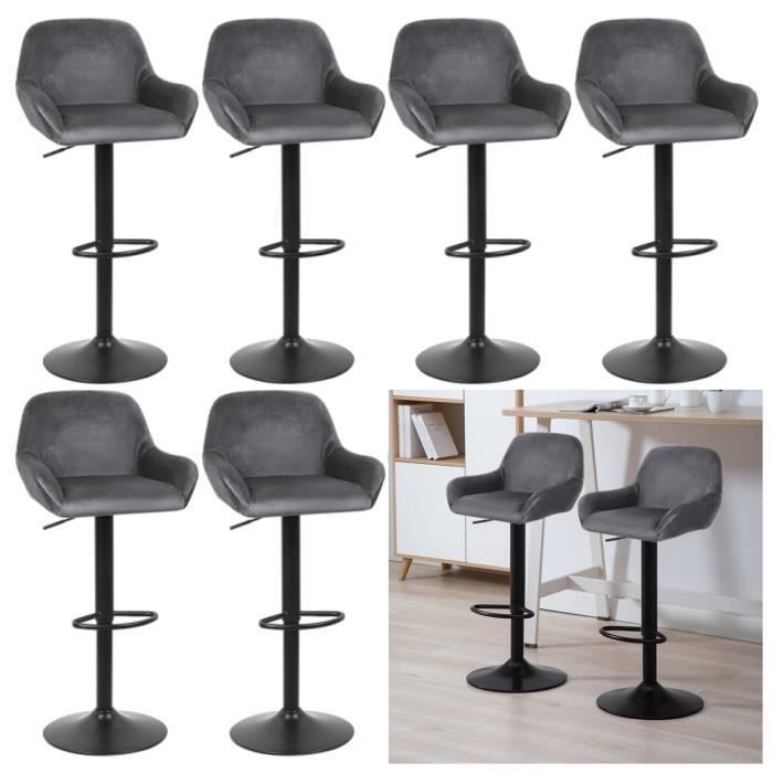 Tabourets de bar - KEKEDA - Lot de 6 - Gris foncés - Flanelle et fer ...