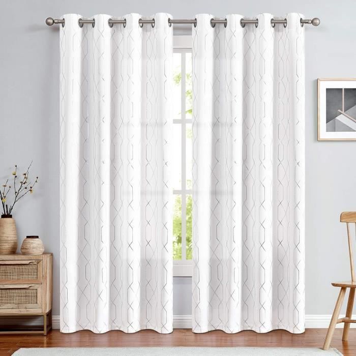 Lot De 2 Rideaux Occultants Avec Œillets - Blanc - Occultant - Motif ...