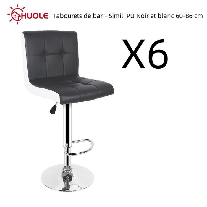 Lot de 6 Tabourets de bar HUOLE - Simili PU - Noir et blanc - Style ...