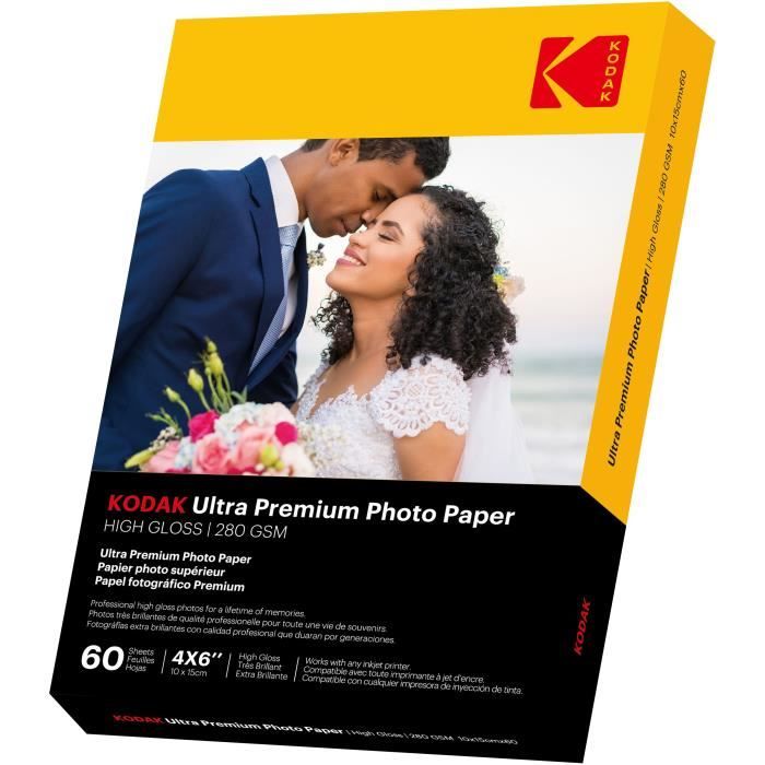 KODAK 9891177 - 60 feuilles de papier photo 280g/m², brillant, Format ...