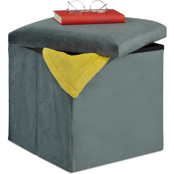 Tabouret avec Rangement - TRAHOO - Cube Décoratif - Velours Anthracite ...
