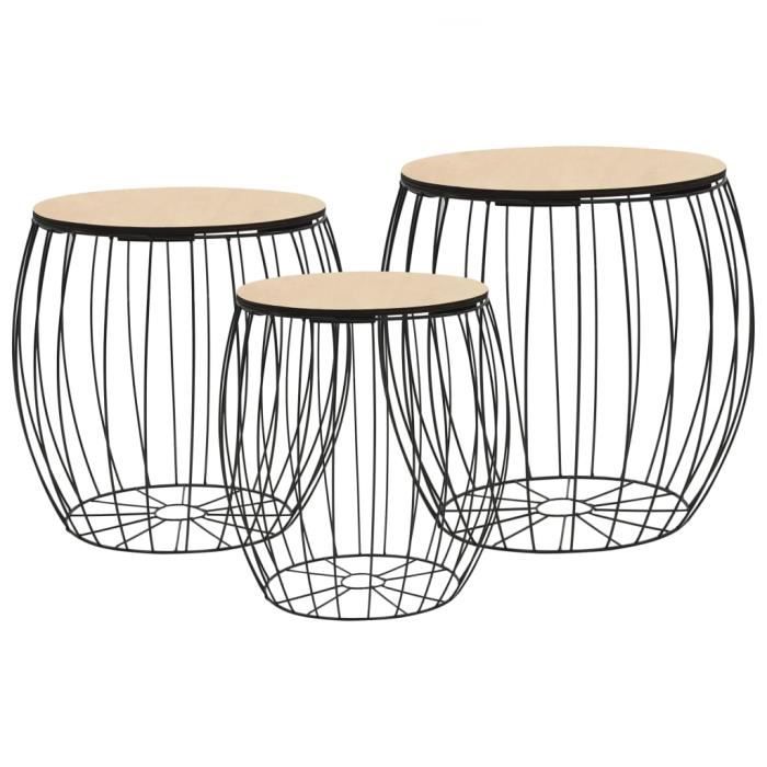 Lot de 3 Table basse rond, Table Basse de Salon pieds en Métal Style ...