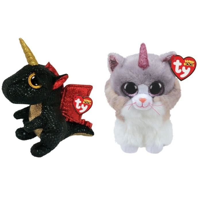 Ty - Peluches - Beanie Boo's - Grindal Dragon & Asher Chat - Cdiscount ...
