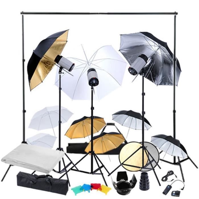 LAY Kit de studio 3 têtes de flash et 9 parapluies de flash-S1613 ...