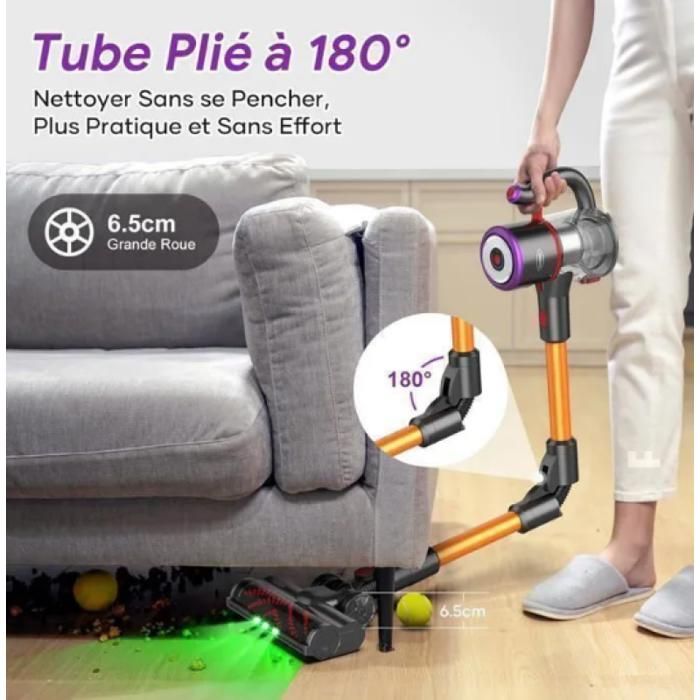Aspirateur sans fil filtration HEPA - 45000Pa - 550W Moteur - 53min ...