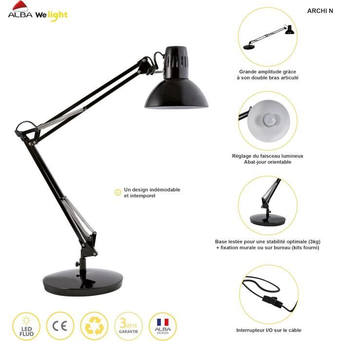 Archi N - Lampe De Bureau - Métal - Coloris Noir - Lampe Architecte ...