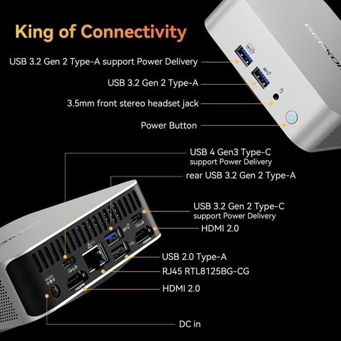 GEEKOM A8 AI Mini PC - AMD Ryzen 9 8945HS 8 Cores Max 5.2GHz - 32GB ...