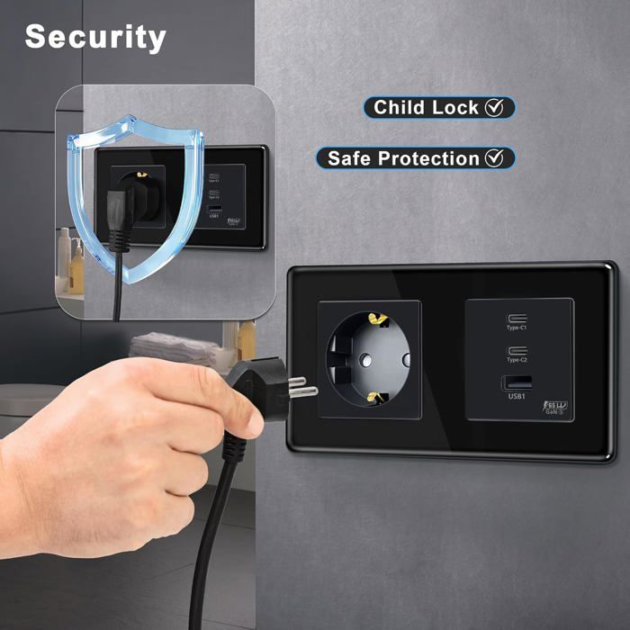 Prise Schuko Prise Schuko 65W Charge Rapide Type C et USB Compartiment ...