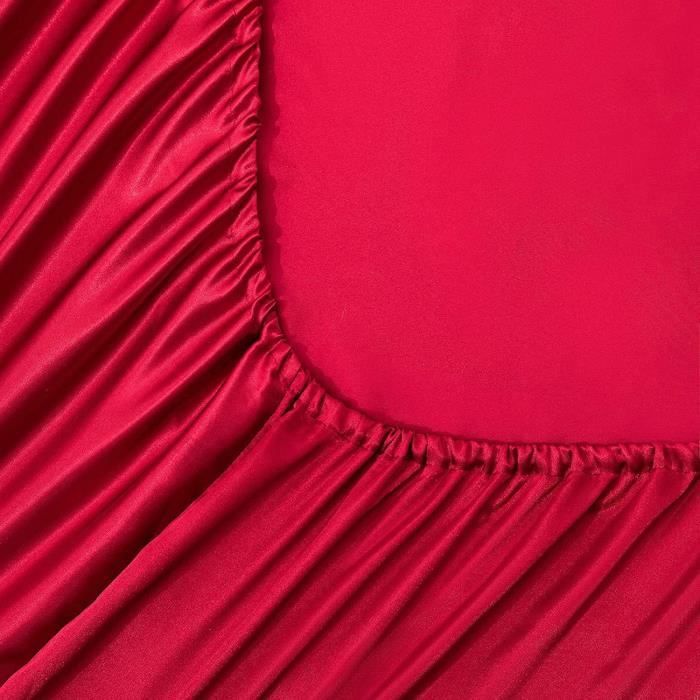 Drap-housse en satin de qualité supérieure - 140 x 200 cm - Rouge ...