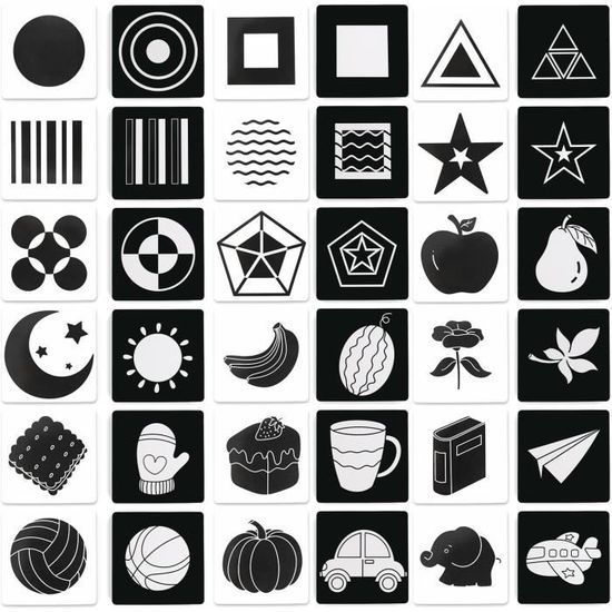 Carte Flash pour bébé à Contraste élevé, 72 Pièces Cartes d'activités d ...