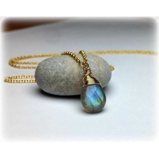 Labradorite Collier 18K Or Rempli Pendentif Labradorite Bleu Vert ...