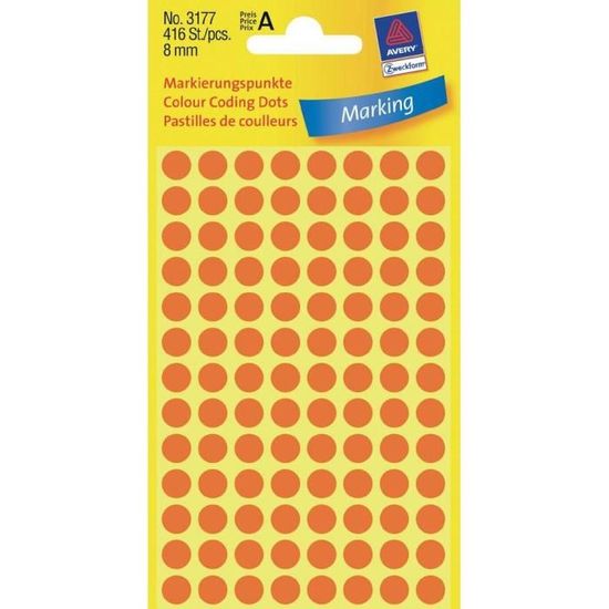 Pastilles de couleurs - AVERY - 3177 - Ø8 mm - Rouge - Adhérence ...