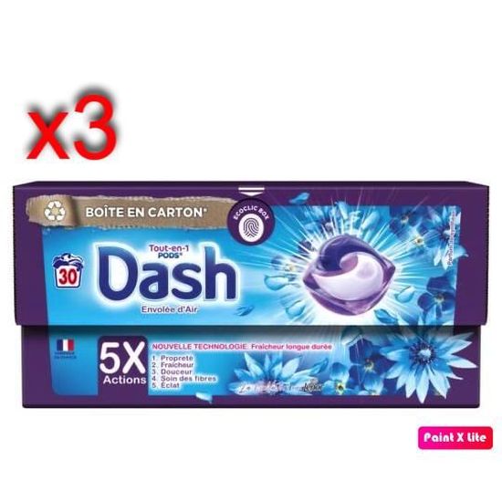 LOT DE 3 LESSIVES Dash 5 actions Pods Capsules Envolée d'Air soit 90 ...