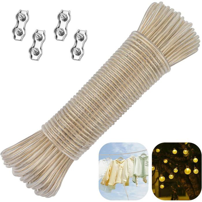 Corde À Linge De 30M Avec Noyau En Acier,Fil A Linge Extérieur,Corde À ...