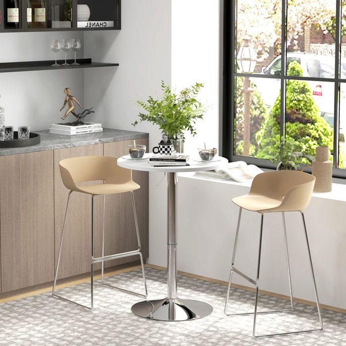 Table de bar ronde table haute cuisine réglable en hauteur 69-91 cm ...