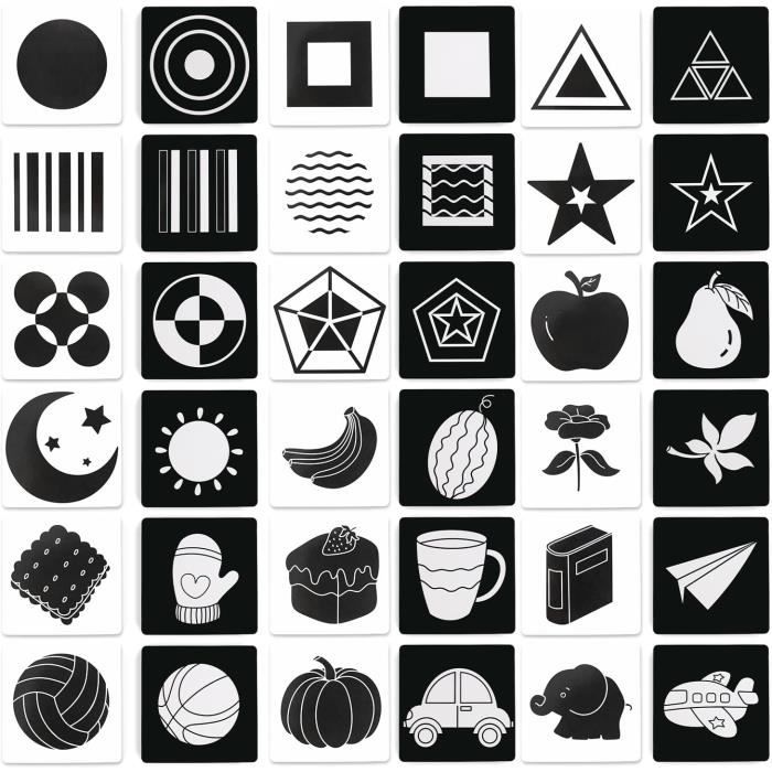 Carte Flash pour bébé à Contraste élevé, 72 Pièces Cartes d'activités d ...