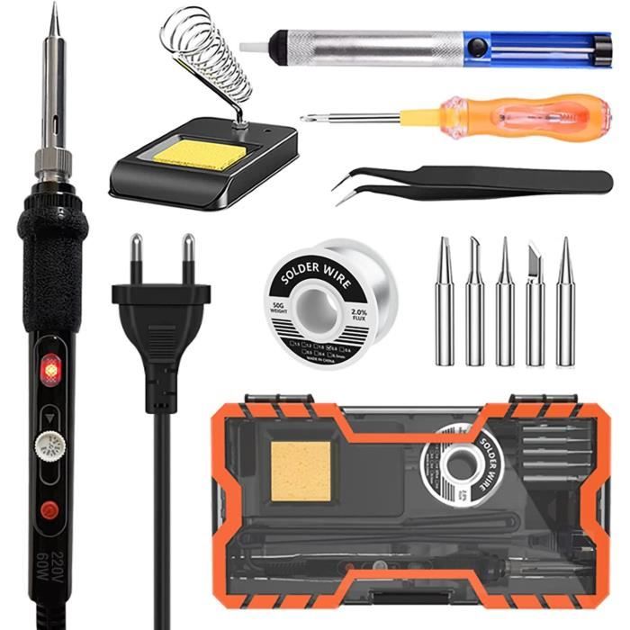 Kit de fer à souder 60 W avec température réglable 200 à 450 °C, avec interrupteur march rrêt ...