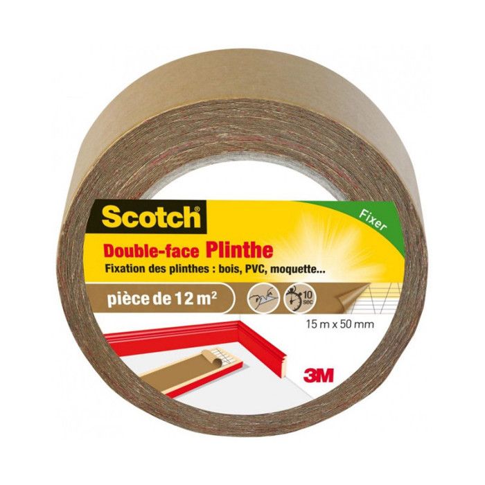 Ruban adhésif double-face 3M SCOTCH - Fixation plinthe - 15 m x 50 mm ...