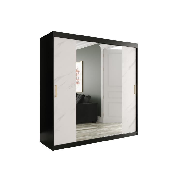 Armoire de Chambre MARMORO T1 Noir-Blanc 200 avec 2 Portes Coulissantes ...