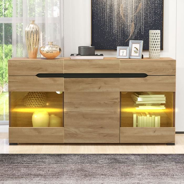 Buffet LED meuble de salon moderne buffet 3 portes 3 tiroirs Commode ...