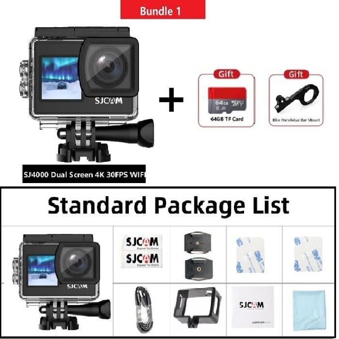 Caméra d'action SJ4000,double écran 4K 30PFS,Zoom 4x,WIFI,étanche,pour ...