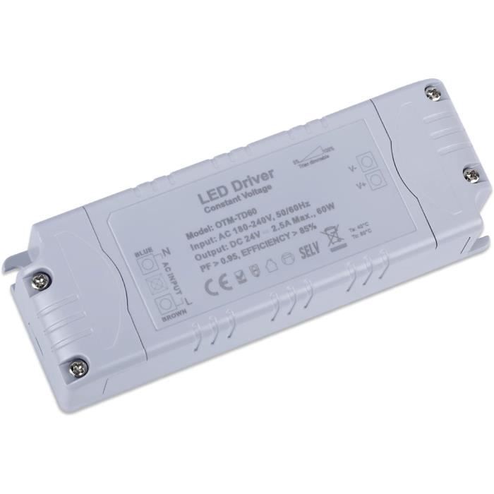 Transformateur Ip44 24V 2.5A 60W Dimmable Triac Pilote, Mini Alimentation Led De Tension ...