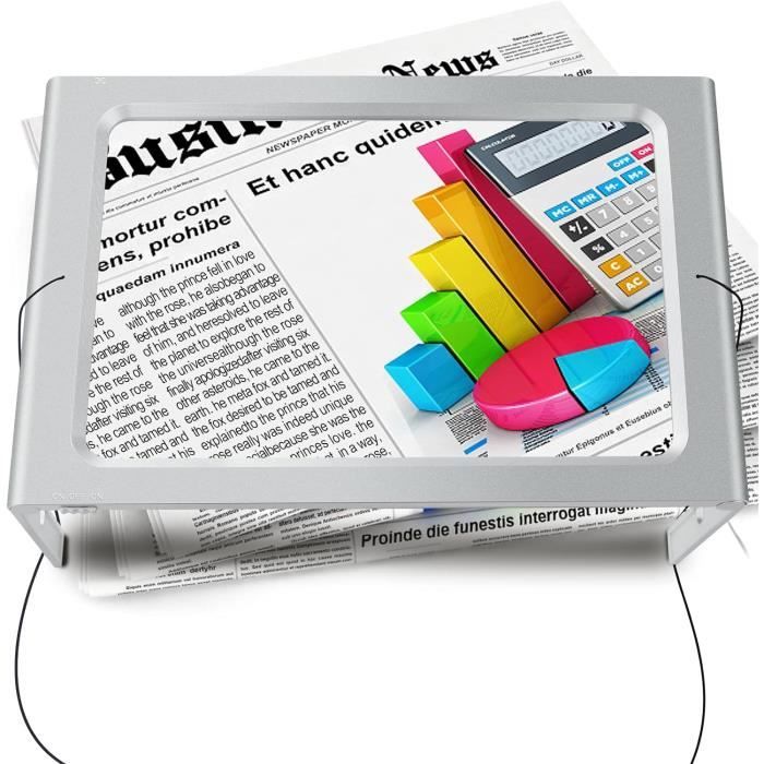 Loupe de Lecture Mains Libres 3X avec lumière - SSS - Grande Rectangulaire Pleine Page - 12 LED ...