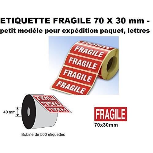 Etiquettes de signalisation FRAGILE petit modéle 70 x 30 mm - rouleau ...