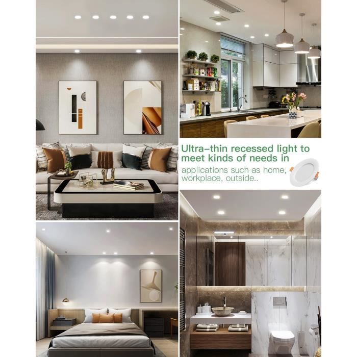 Spot encastrable LED 230V ultra plat, Lot de 12 spots encastrables 4500K 7W Spots de plafond ...