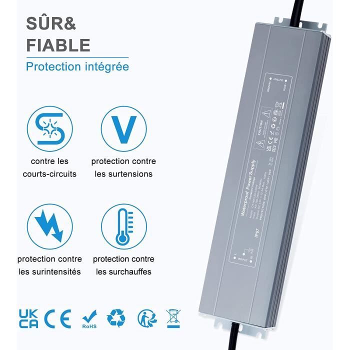 Transformateur 220v 12v Etanche, 150W IP67 Extérieur Driver LED, 12.5 Alimentation LED 12V ...