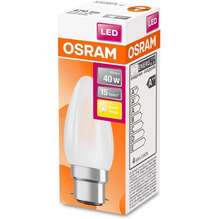 Lot de 10 Ampoules LED | Culot B22 | Blanc chaud | 2700 K | 4 W équivalent 40 W | dépolie | LED ...